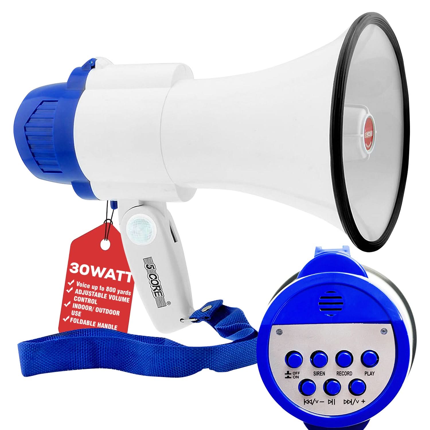 Loud Megaphone Bull Horn Speaker 30W Megafono Loudspeaker - 5 Core