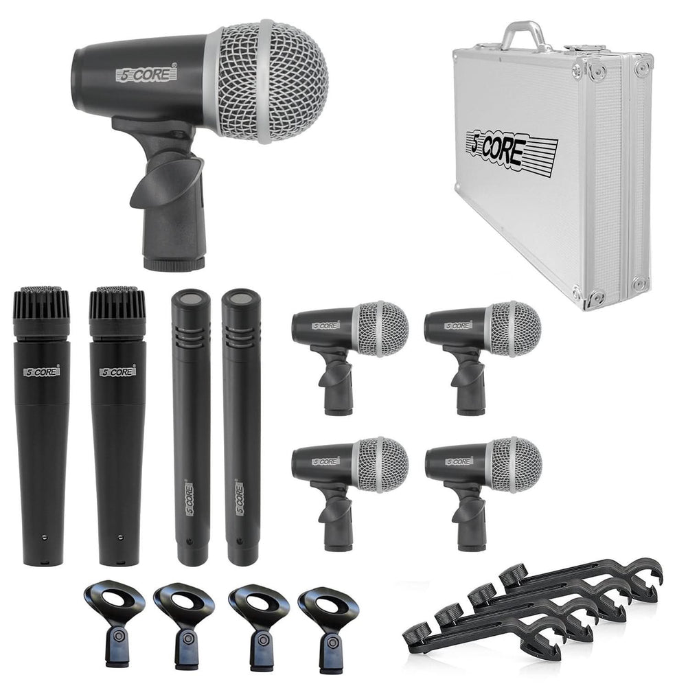 Drum Microphone Kit 9 Piece Bass/Tom/Snare Dynamic Mic Set