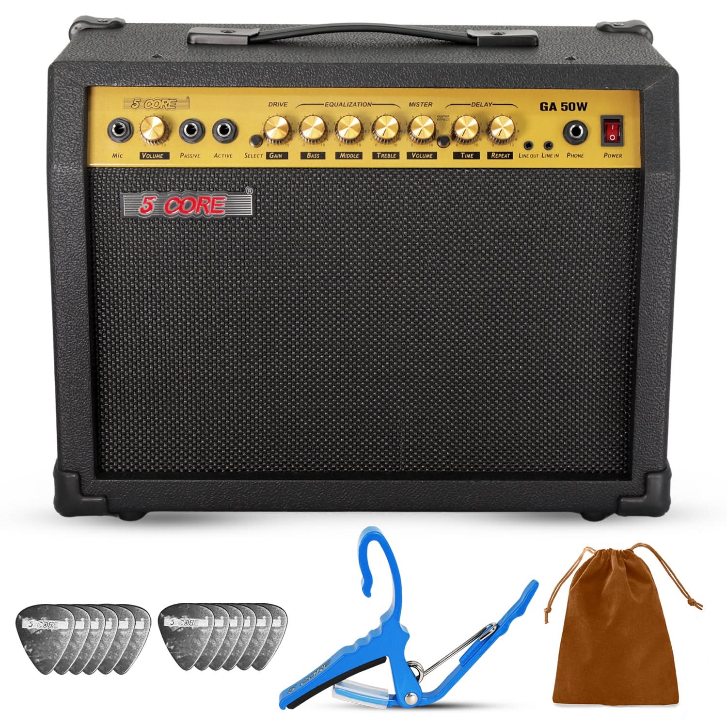 Electric Guitar Amplifier 50W Portable Bass Amp w 3Band EQ
