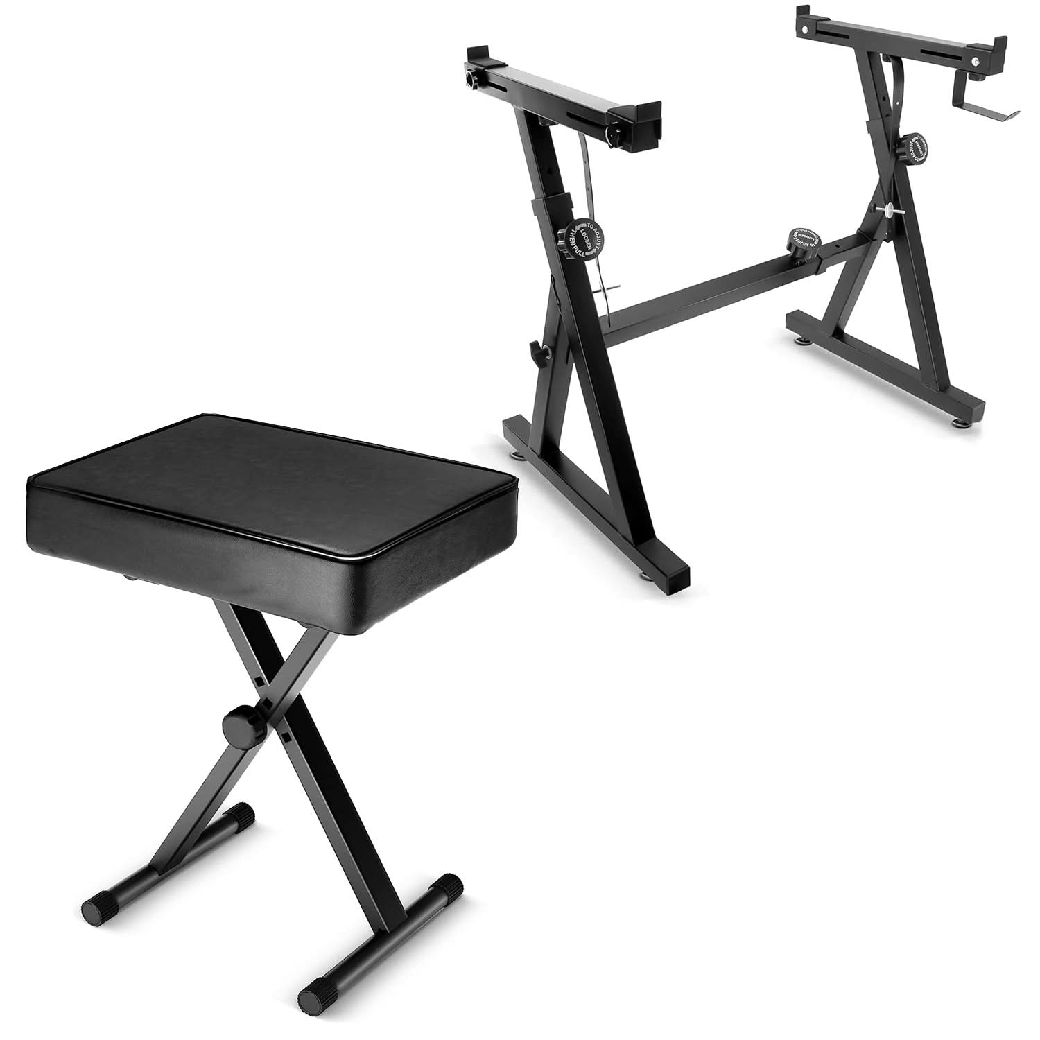 Keyboard Stand Padded Bench Combo Adjustable Height Black - 5 Core