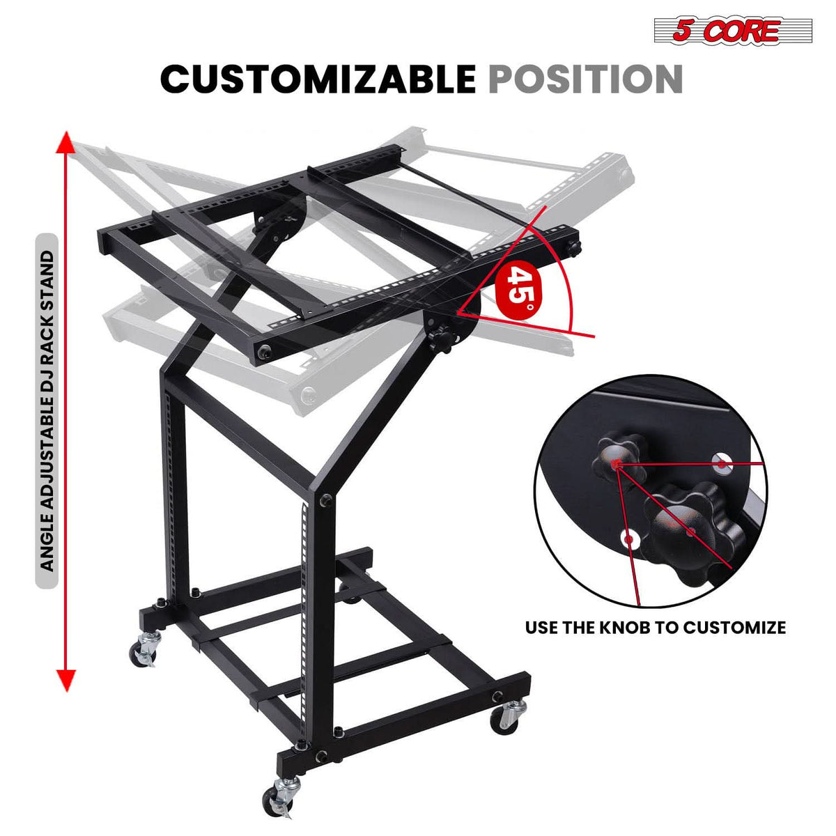 DJ Mixer Stand 16U Adjustable Rack Mount Mixer Stage Cart - 5 Core