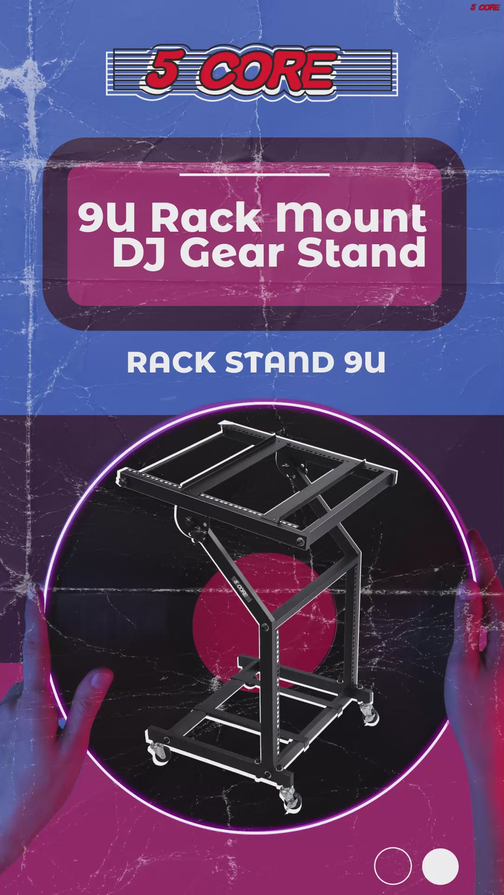Rack Mount 9U Adjustable DJ Stand Mixer Professional Audio Cart - 5 Core