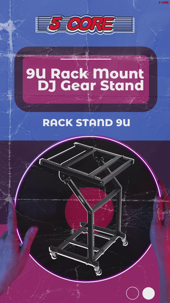 Rack Mount 9U Adjustable DJ Stand Mixer Professional Audio Cart - 5 Core