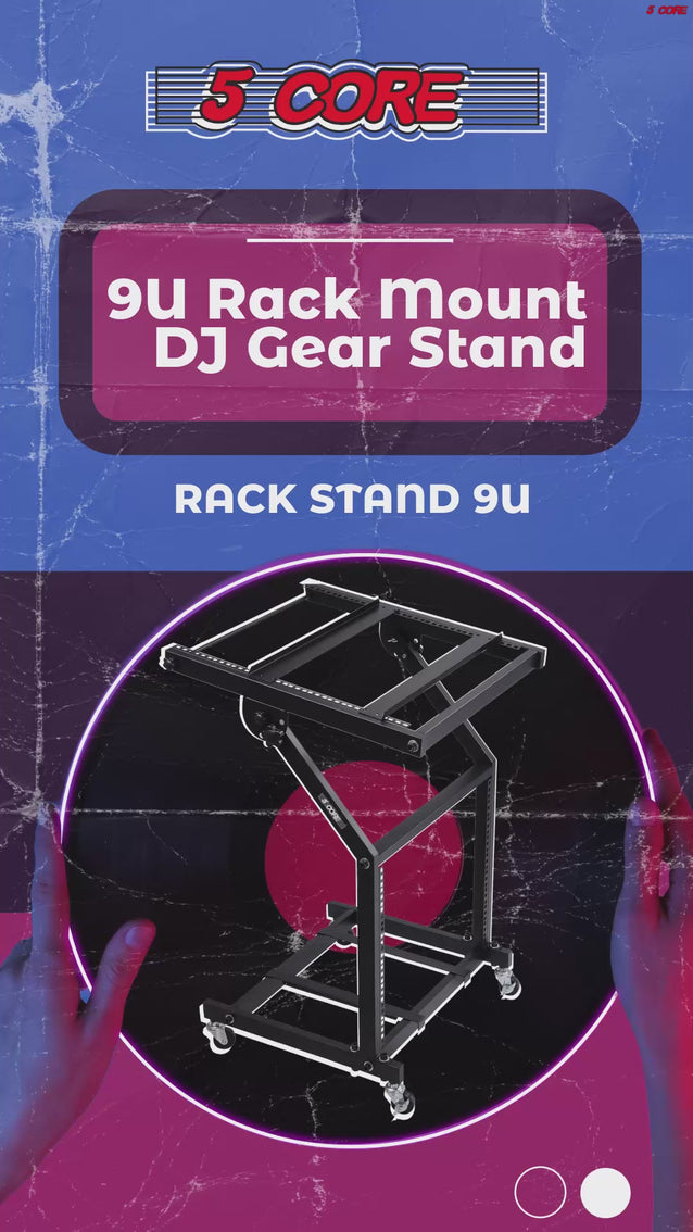 Rack Mount 9U Adjustable DJ Stand Mixer Professional Audio Cart - 5 Core