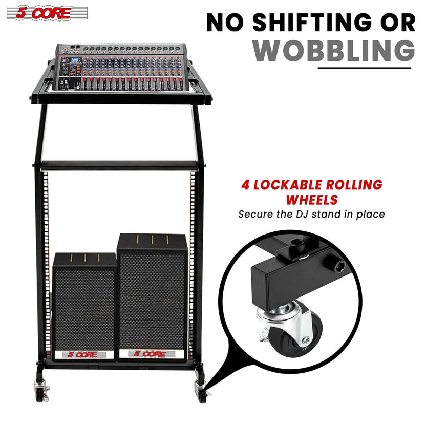 DJ Mixer Stand 16U Adjustable Rack Mount Mixer Stage Cart - 5 Core
