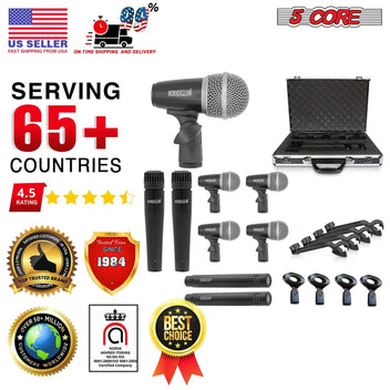 Drum Microphone Kit 9 Piece Bass/Tom/Snare Dynamic Mic Set